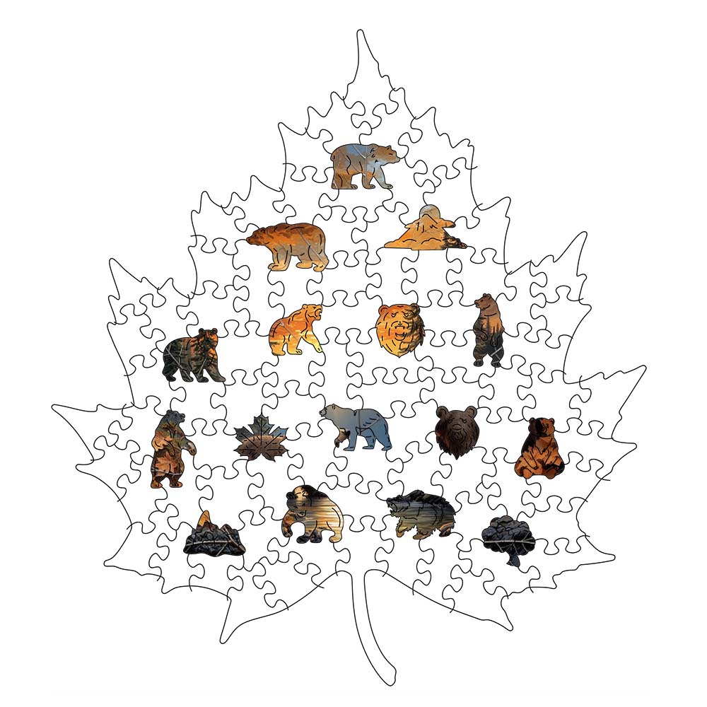 🔥 Last Day - Autumn Maple Bears - Wooden Jigsaw Puzzle